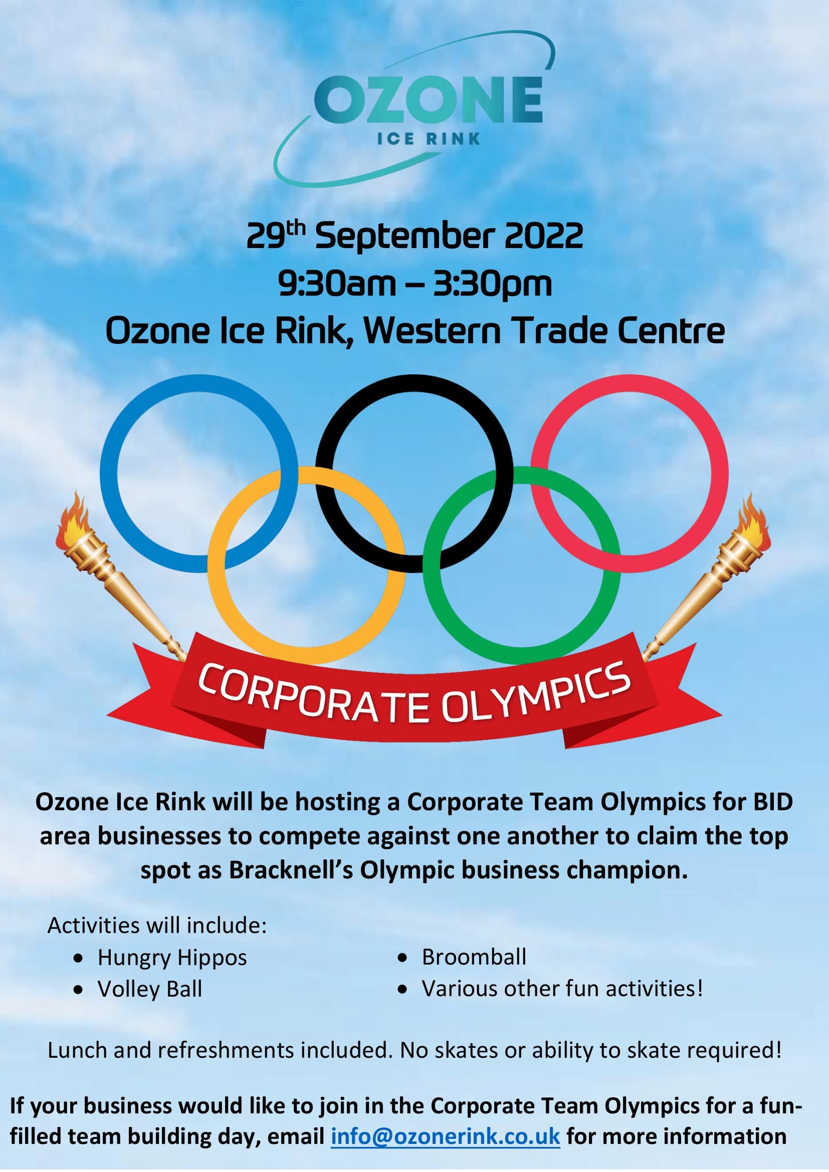 Corporate Team Olympics – Ozone Ice Rink – 29th September – 9:30am – 3 ...